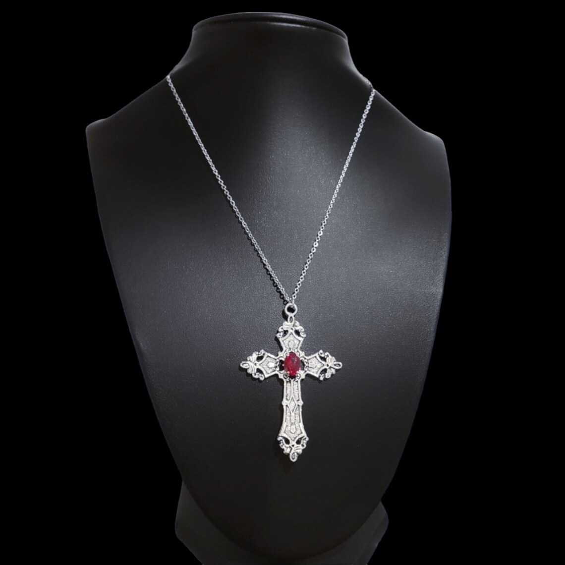 18" Gothic Cross Necklace 021-RED - Etsy