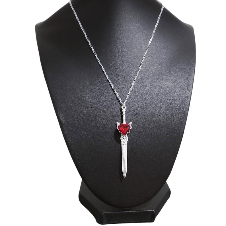 Silver/red Crystal Heart Sword Necklace 007 - Etsy