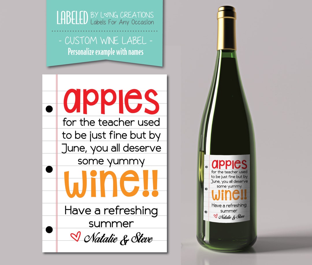 Teacher Wine Label Gift for Teacher Wine Sticker Custom Wine Label ...