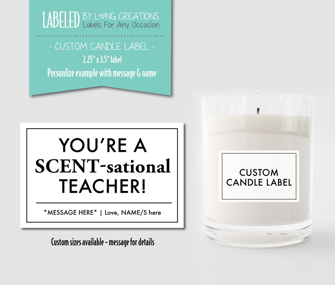 Teacher Candle Label, Personalized Teacher Gift, Custom Teacher Label ...