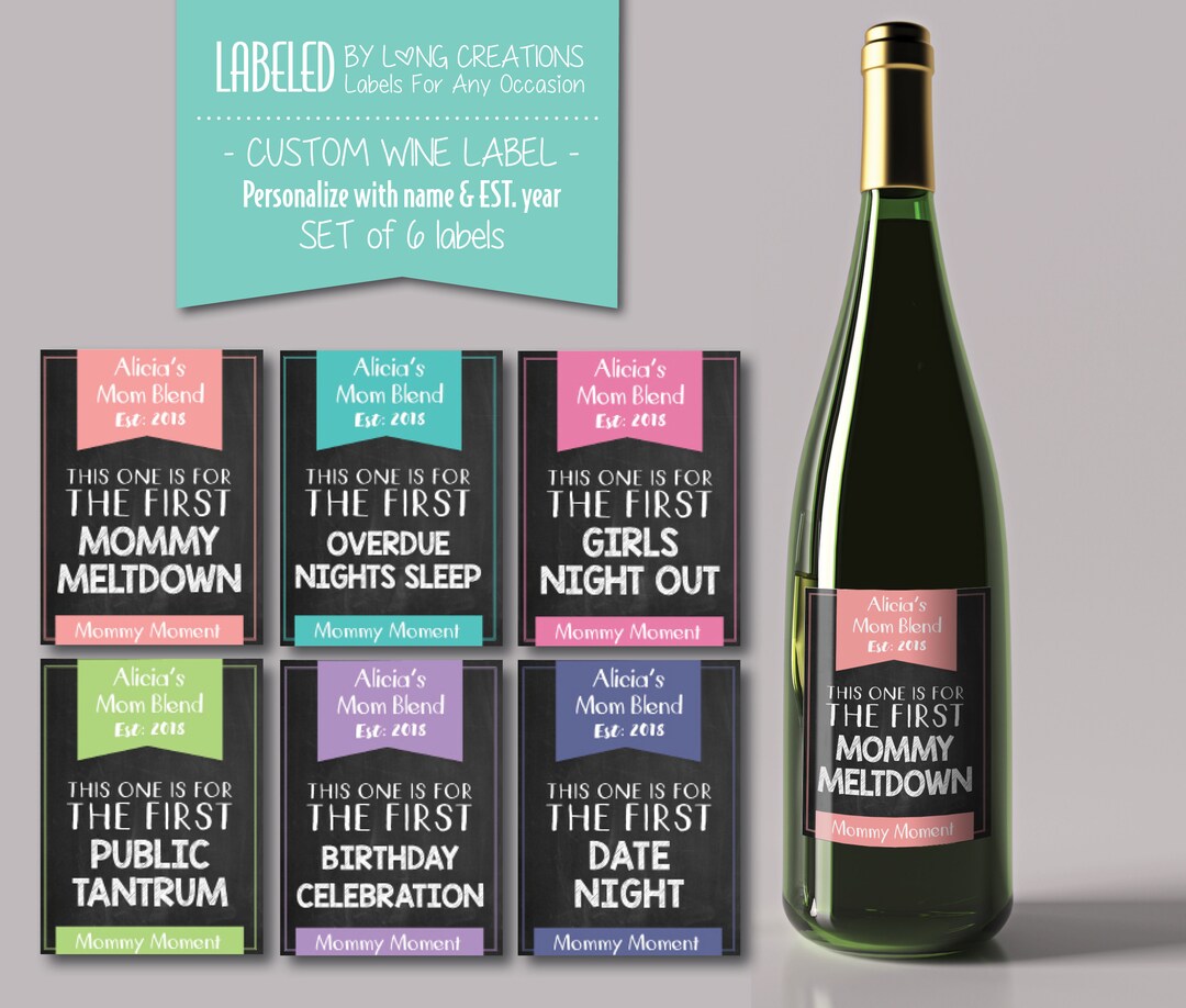 New Mom Wine Labels Mom Wine Label New Mom Gift Custom Set of Wine ...