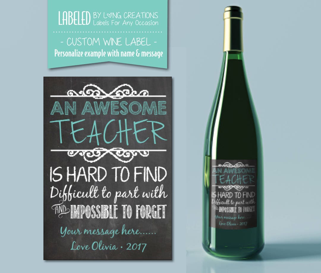 Awesome Teacher Wine Label Wine Sticker Custom Wine Label Personalized ...