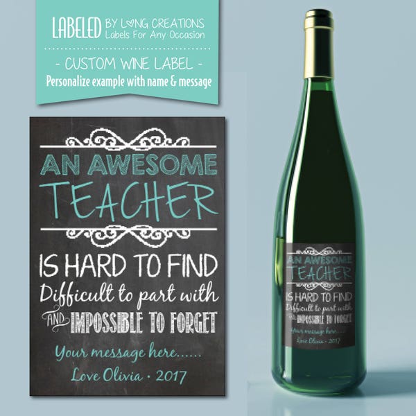 Teacher Wine Label - Etsy
