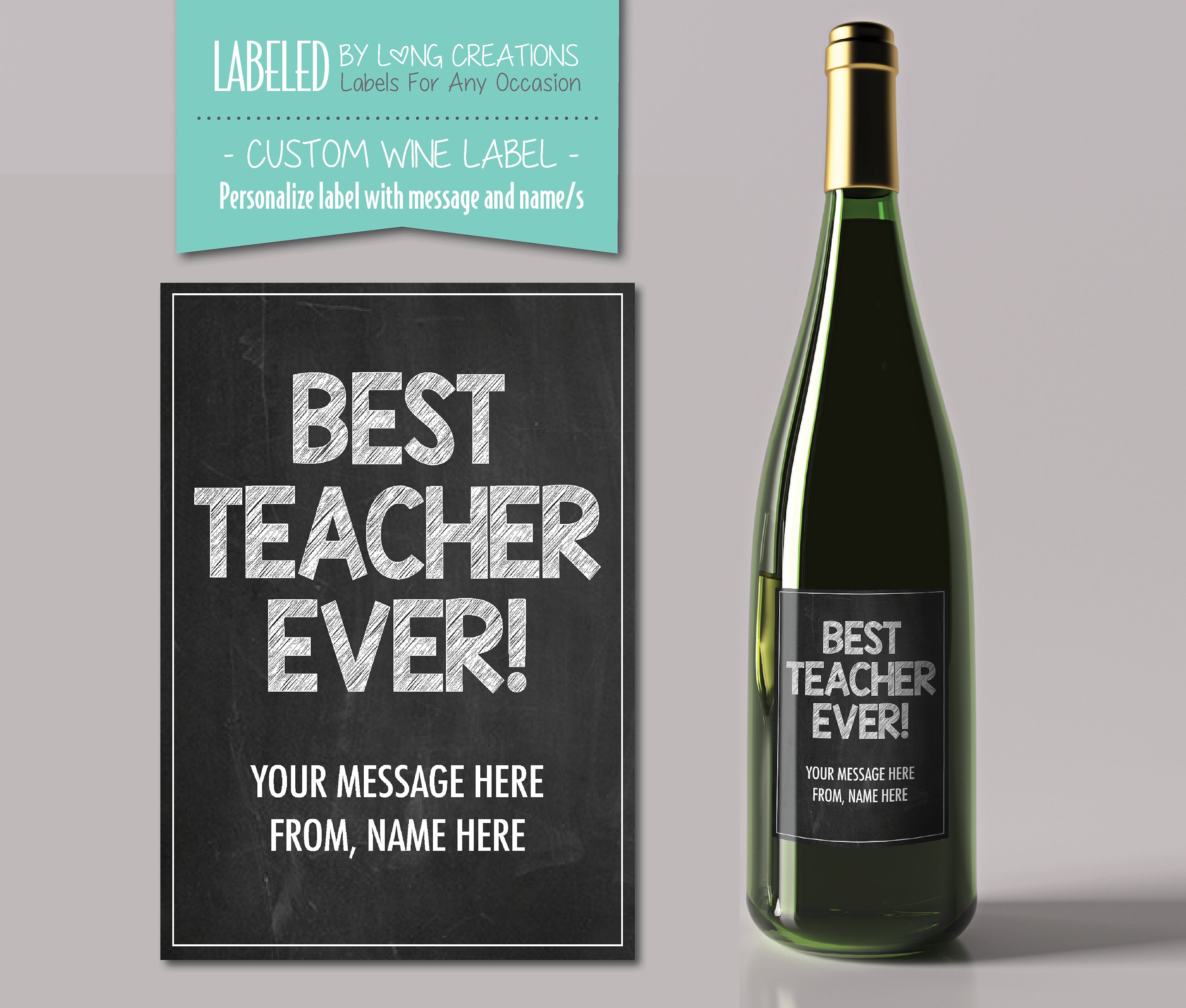 Teacher Wine Label Gift for Teacher Best Teacher Ever | Etsy
