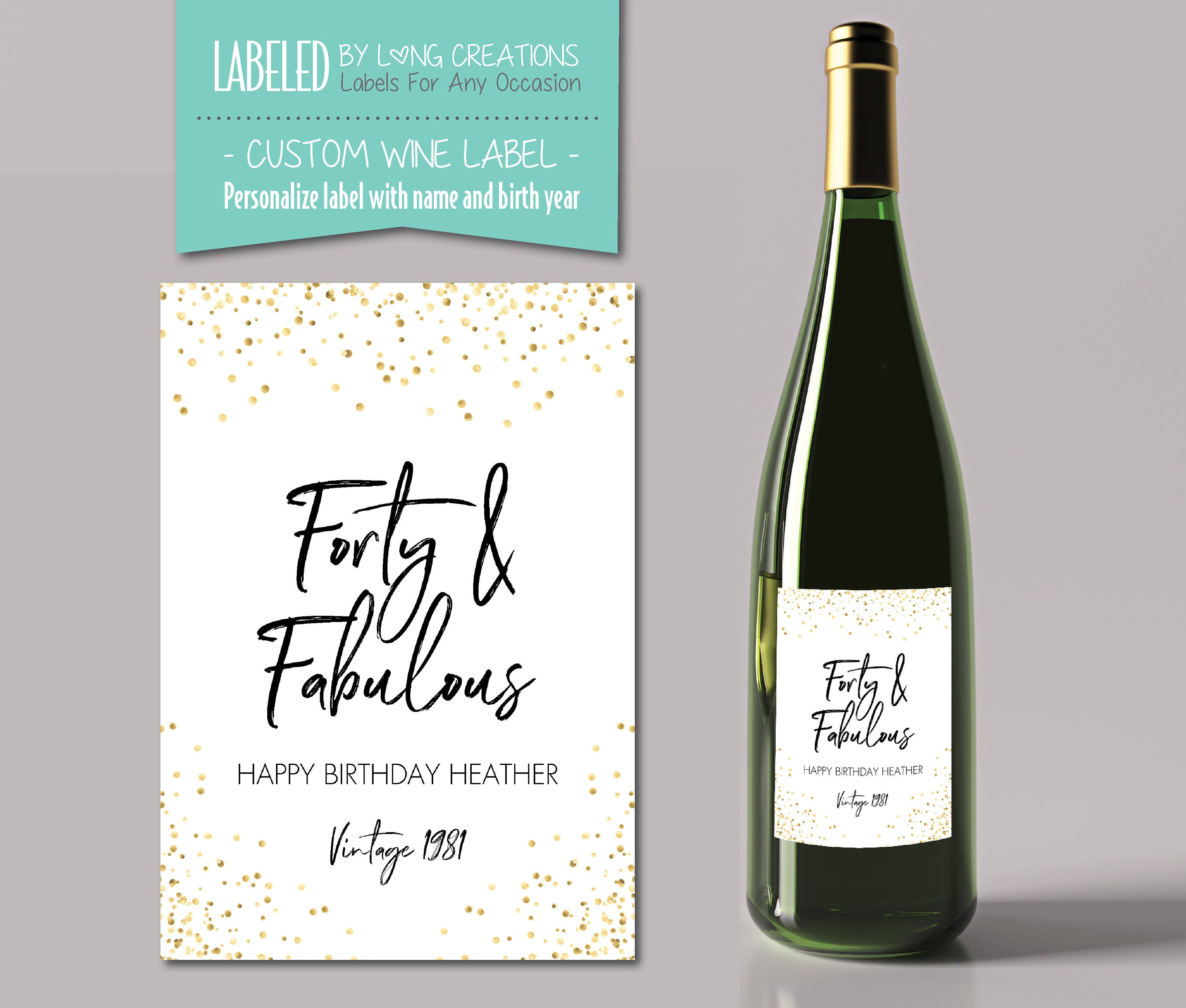 40th Birthday Label Birthday Wine Label Forty and Fabulous - Etsy Canada