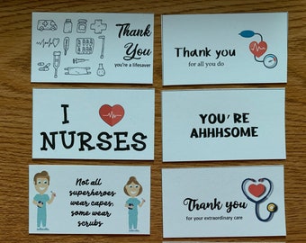 Printable NURSE Thank You Cards, Set of 10, Mini Cards, Instant ...