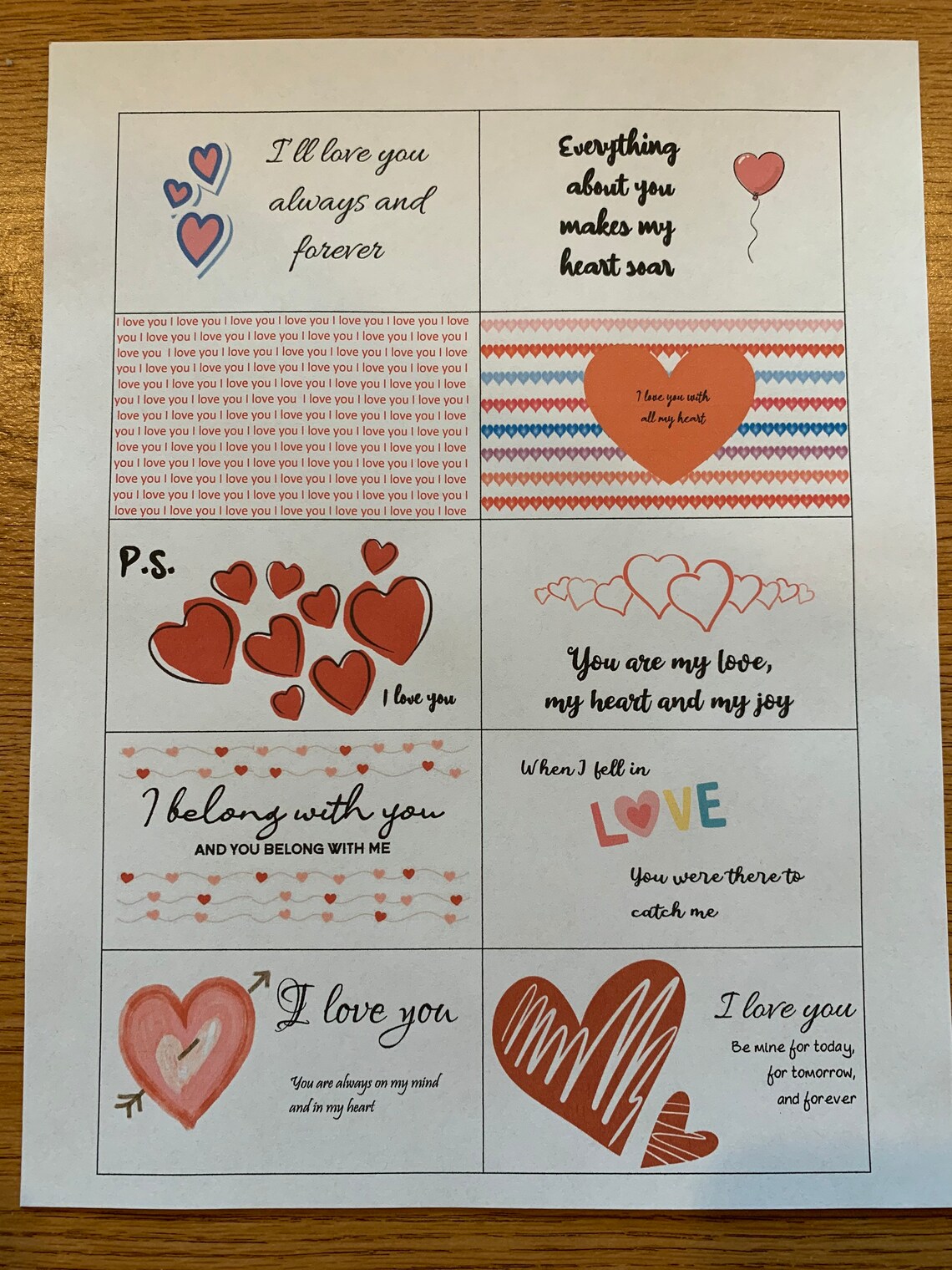 Printable LOVENOTES Mini Cards, Set of 10, Mini Cards, I Love You Card ...