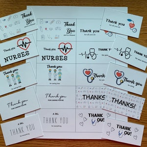 Printable NURSE Thank You Cards, Set of 10, Mini Cards, Instant ...