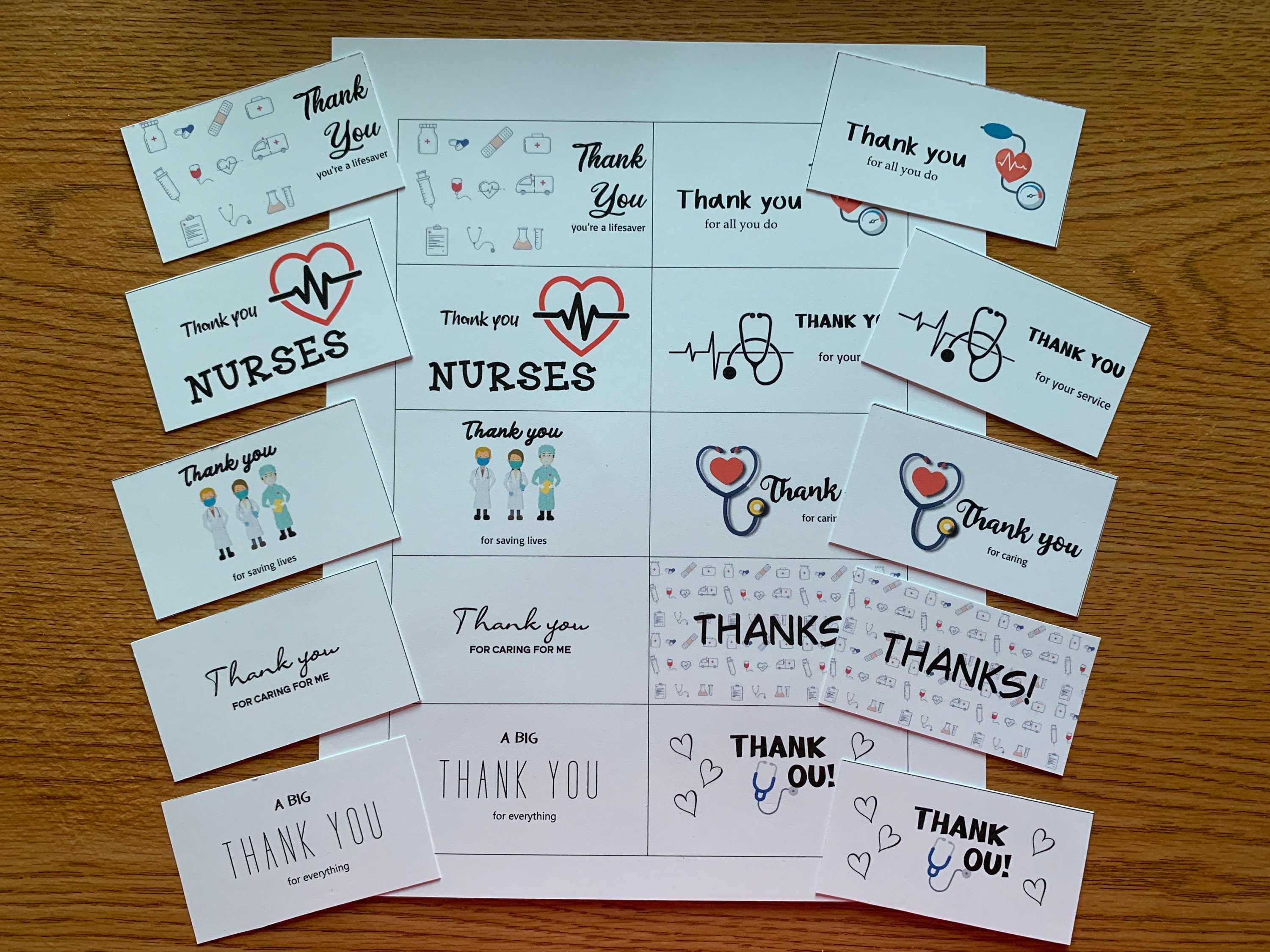 Printable NURSE Thank You Cards, Set of 10, Mini Cards, Instant ...