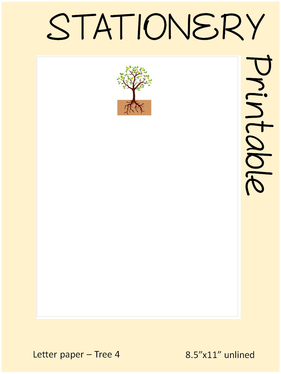Tree W/roots Printable Stationery Paper 8.5x11 Lined Unlined Digital ...