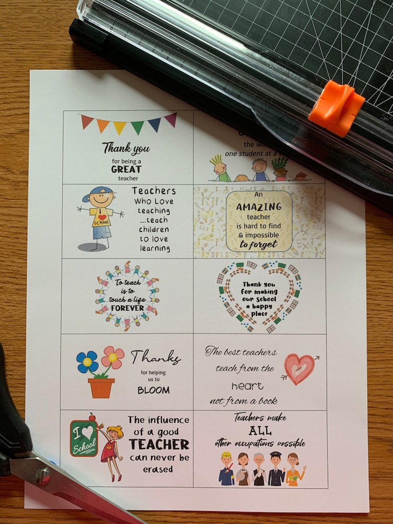 Printable TEACHER Thank You Cards, Set of 10, Teacher Appreciation ...