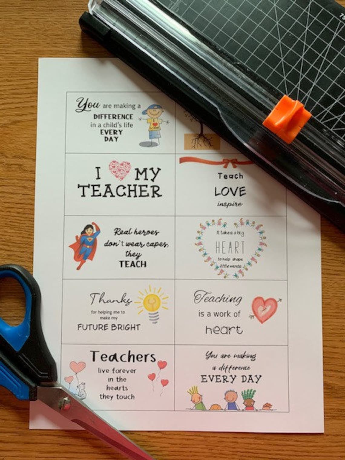 Printable TEACHER Thank You Cards, Set of 10, Teacher Appreciation ...