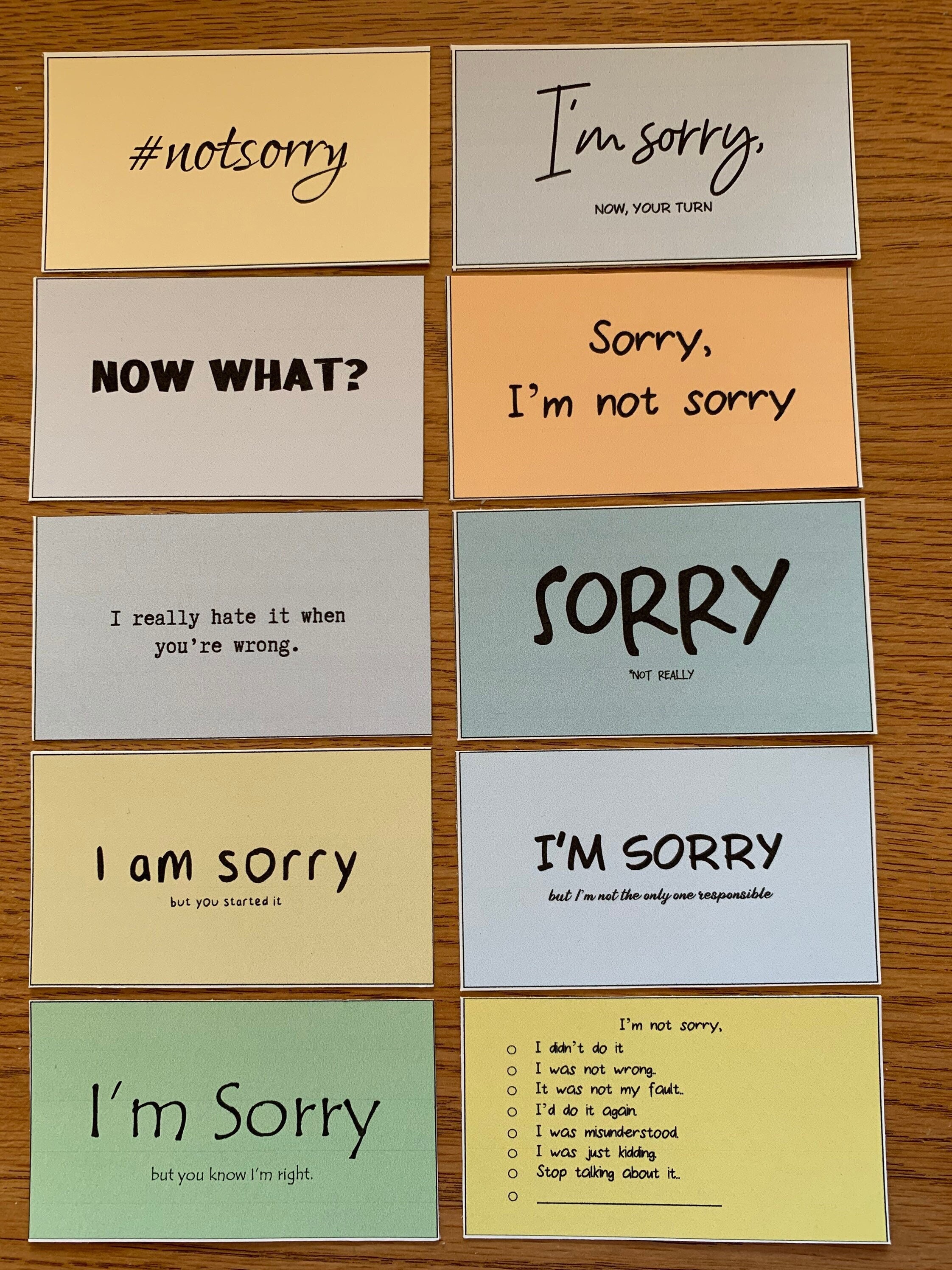 Printable Non Apology Mini Cards, Set of 10, Instant Download, Im Not ...