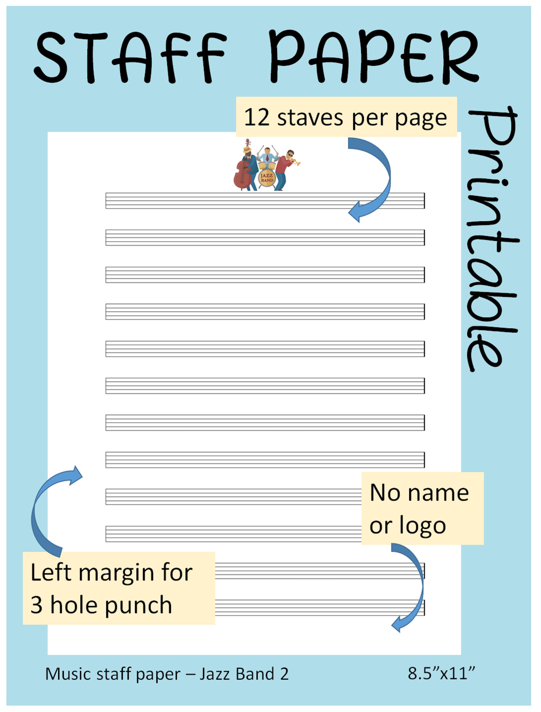 JAZZ BAND #2 Printable Sheet Music Paper | Instant Download | Blank ...