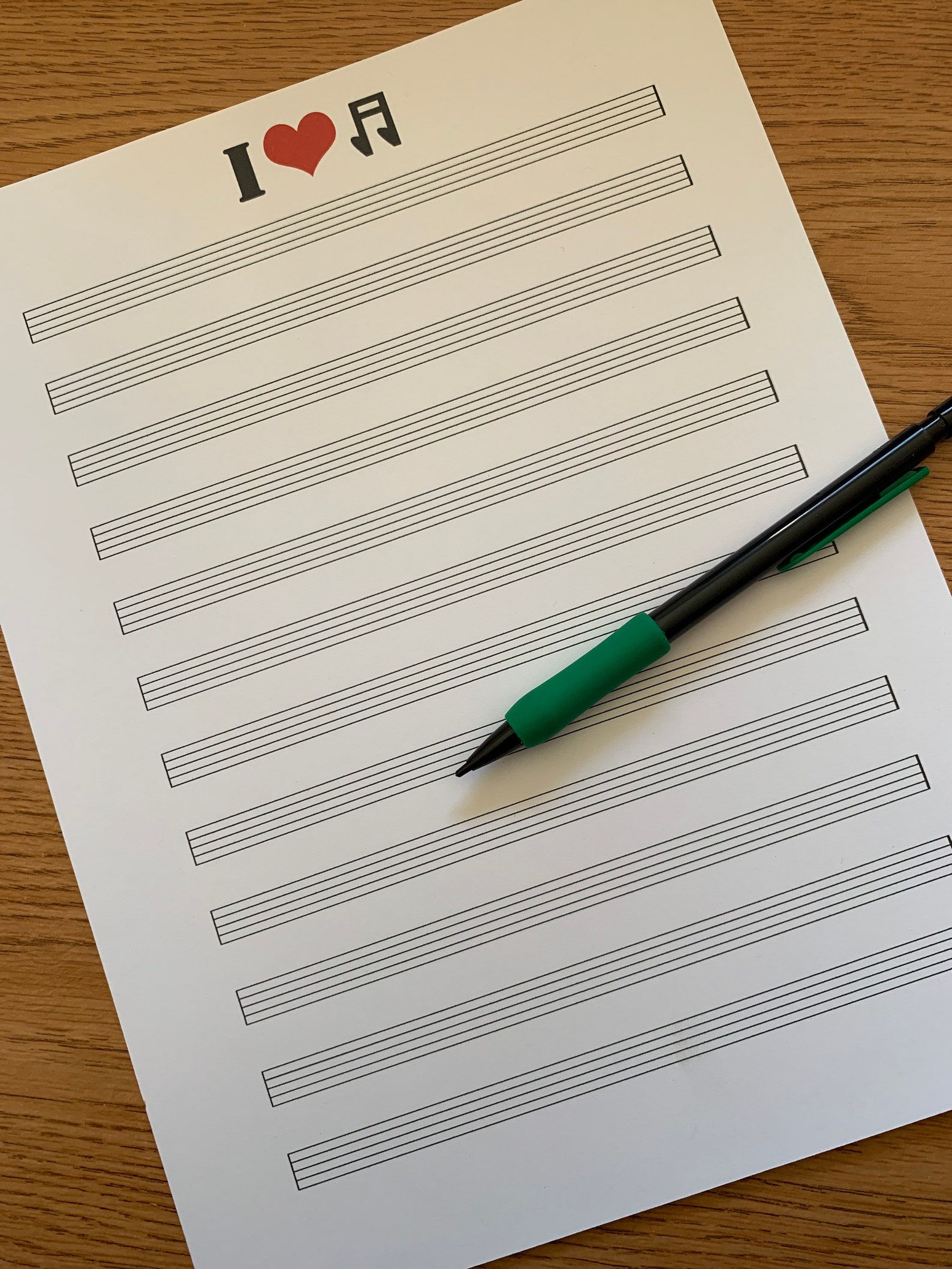 I Love Music Printable Sheet Music Paper | Instant Download | Blank ...