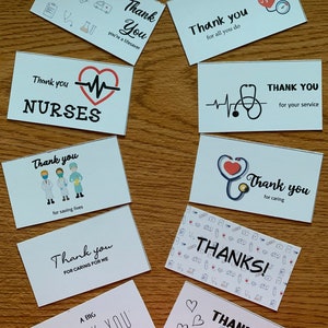 Printable NURSE Thank You Cards, Set of 10, Mini Cards, Instant ...