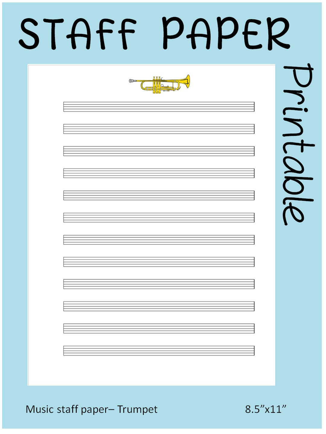 TRUMPET Printable Sheet Music Paper | Instant Download | Blank Staff ...