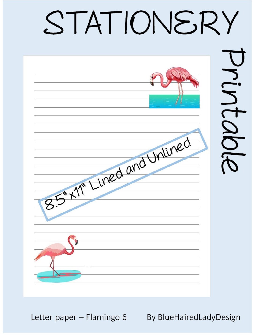 Flamingos Printable Stationery Paper | 8.5"x11" | Lined Unlined ...