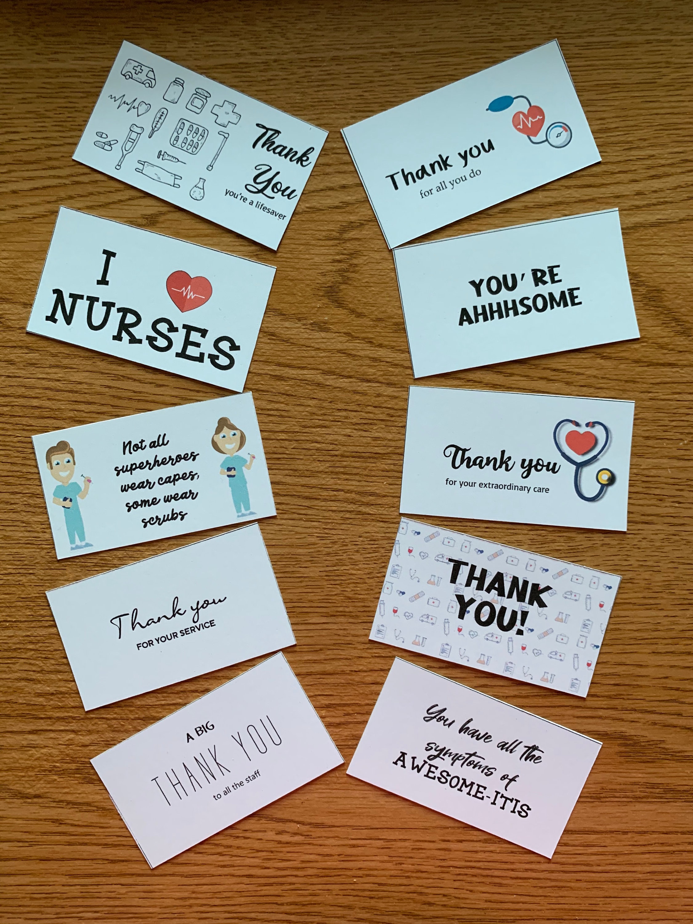 Printable NURSE Thank You Cards, Set of 10, Mini Cards, Instant ...