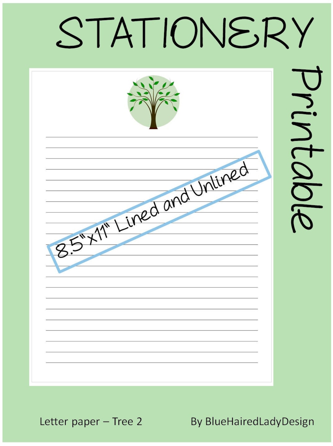 Tree Printable Stationery Paper | 8.5"x11" | Lined Unlined | Digital ...