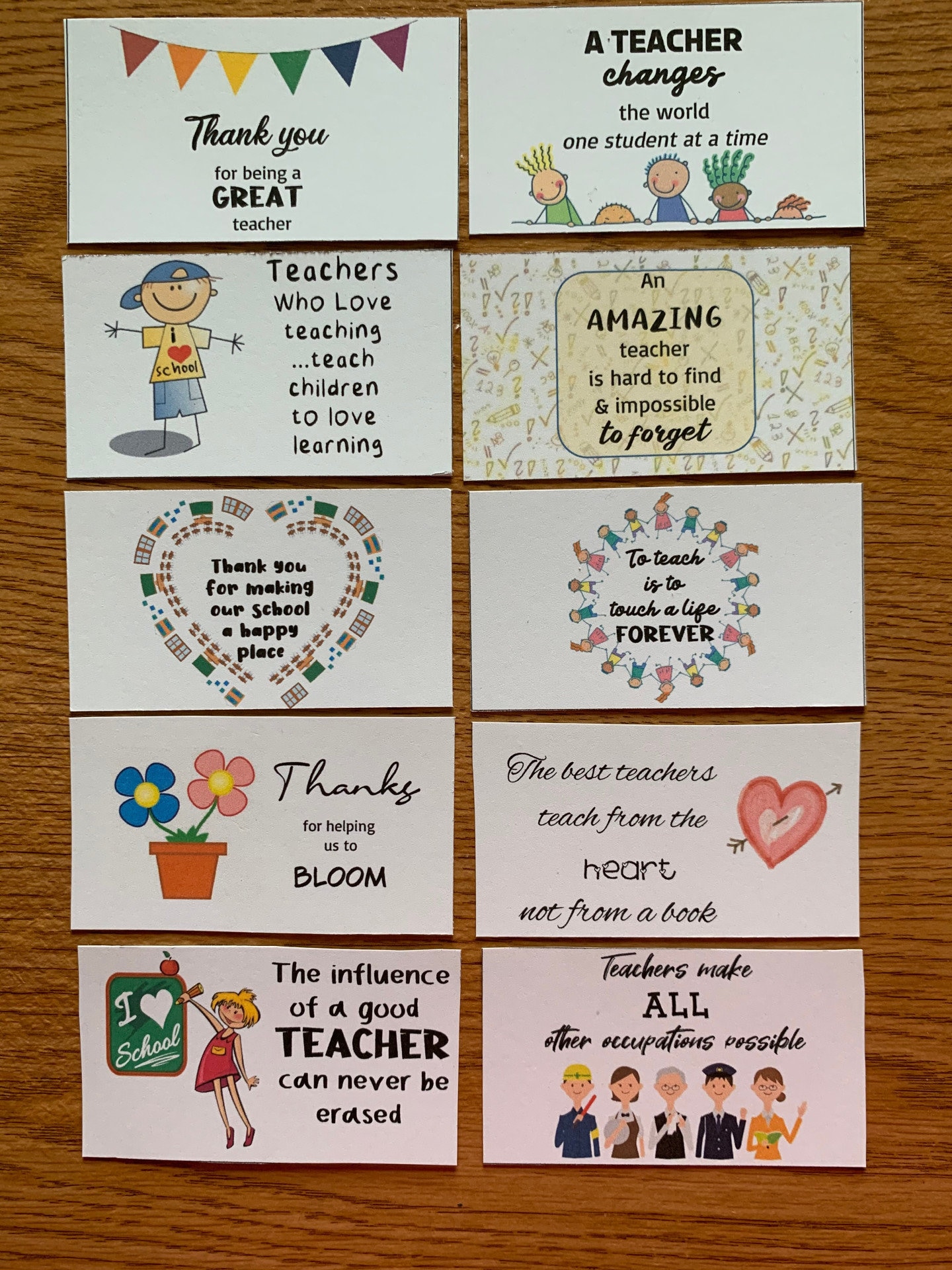 Printable TEACHER Thank You Cards, Set of 10, Teacher Appreciation ...