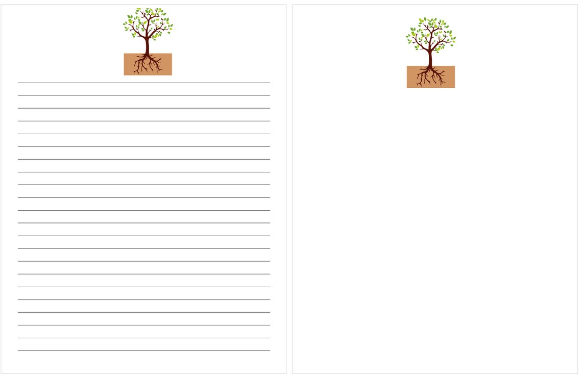 Tree W/roots Printable Stationery Paper | 8.5"x11" | Lined Unlined ...