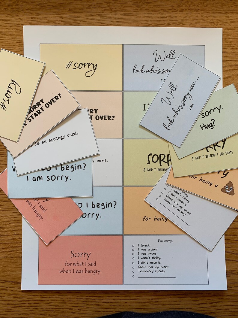 Printable Apology Mini Cards, Set of 10, Instant Download, I'm Sorry ...