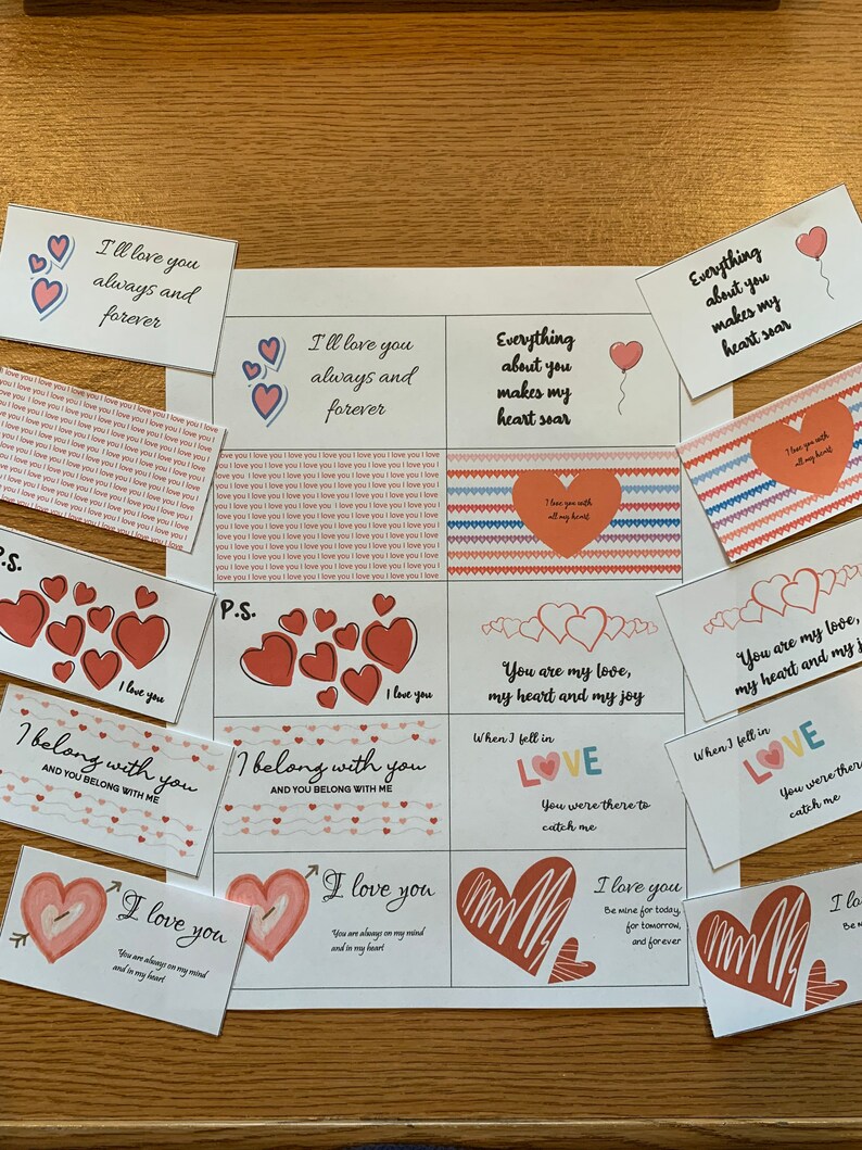 Printable LOVENOTES Mini Cards, Set of 10, Mini Cards, I Love You Card ...
