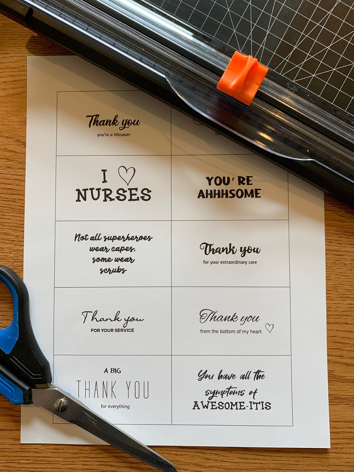 Printable NURSE Thank You Cards, Set of 10, Mini Cards, Instant ...