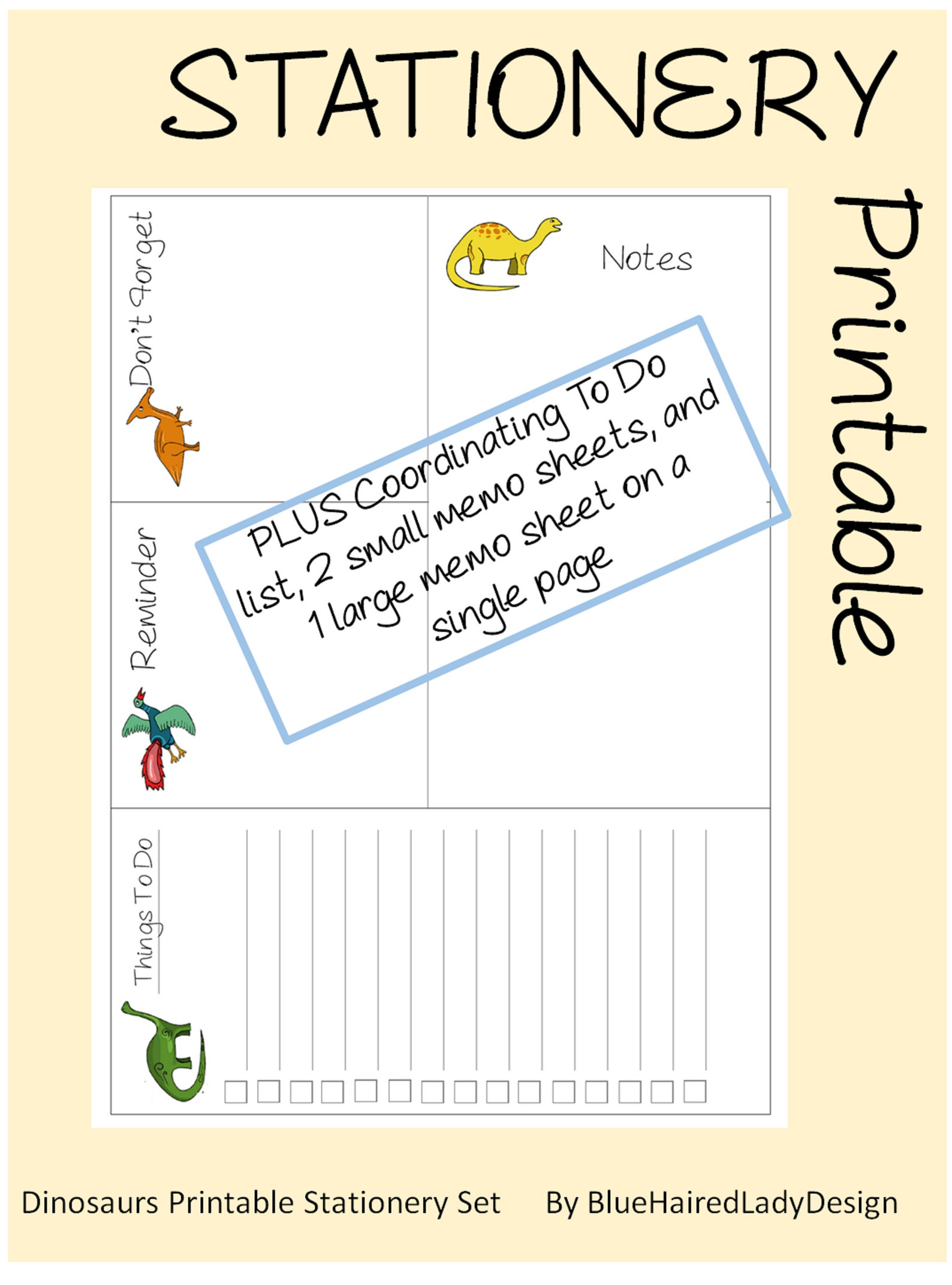 Dinosaurs Printable Stationery Set + to Do Lists & Memo Sheets (9 Items ...