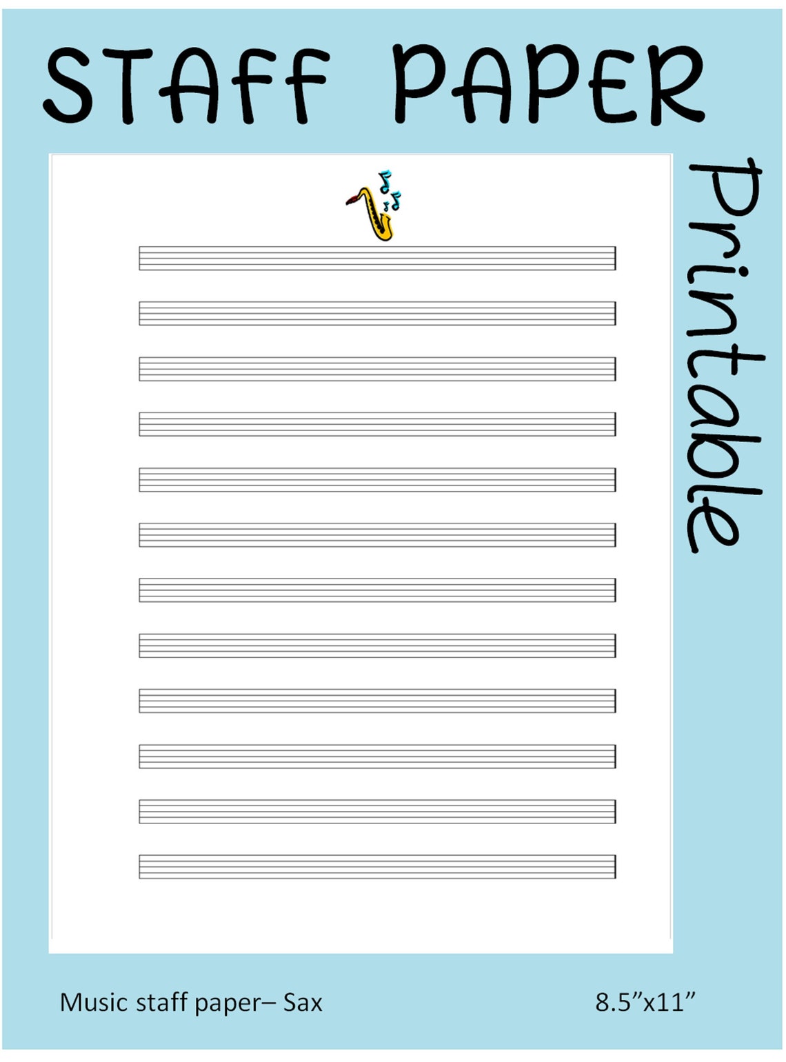 SAXOPHONE Printable Sheet Music Paper | Instant Download | Blank Staff ...