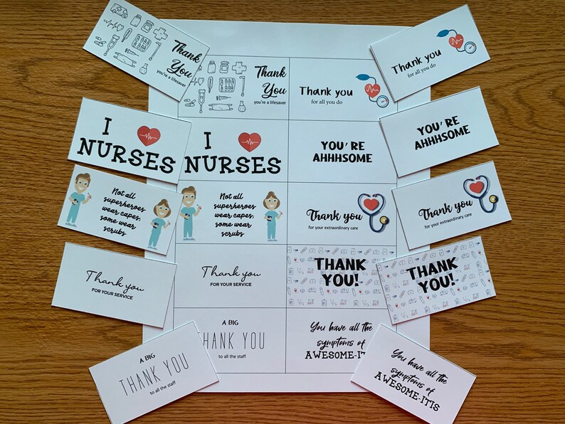Printable NURSE Thank You Cards, Set of 10, Mini Cards, Instant ...