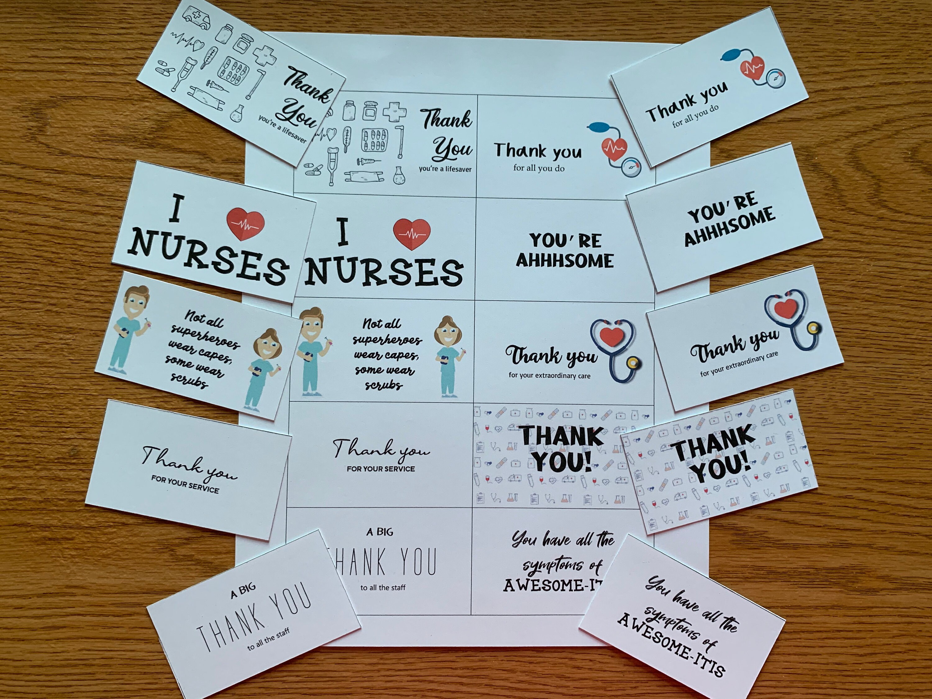 Printable NURSE Thank You Cards, Set of 10, Mini Cards, Instant ...