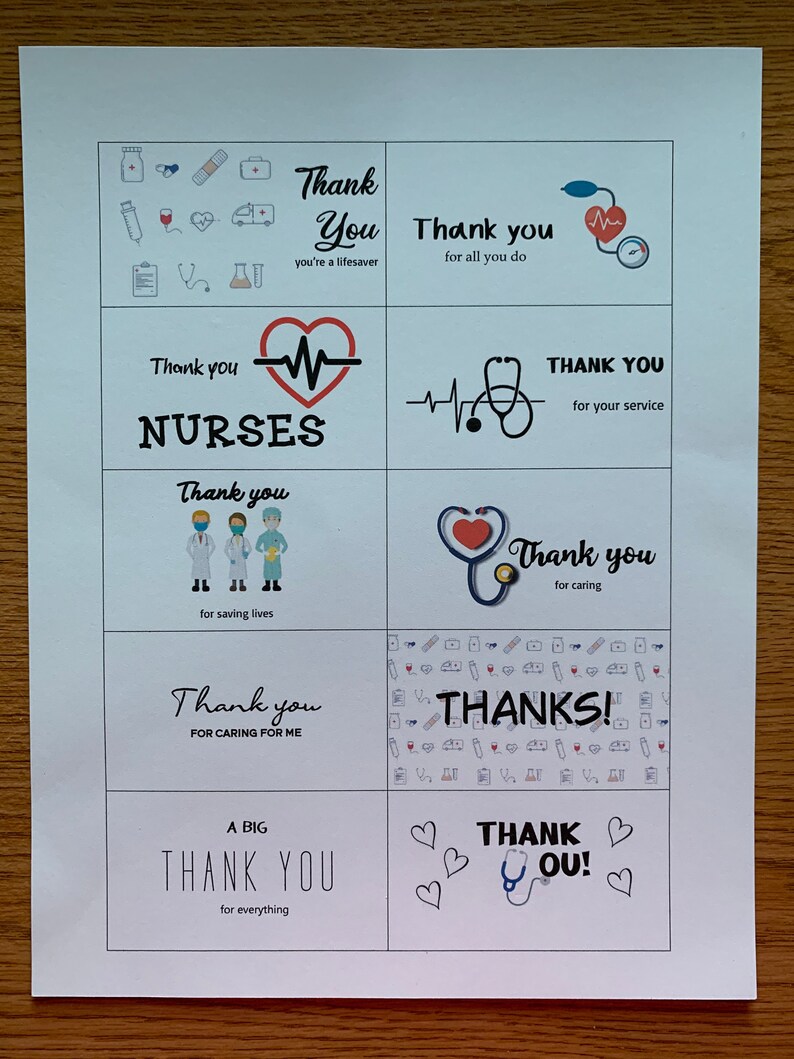 Printable NURSE Thank You Cards, Set of 10, Mini Cards, Instant ...