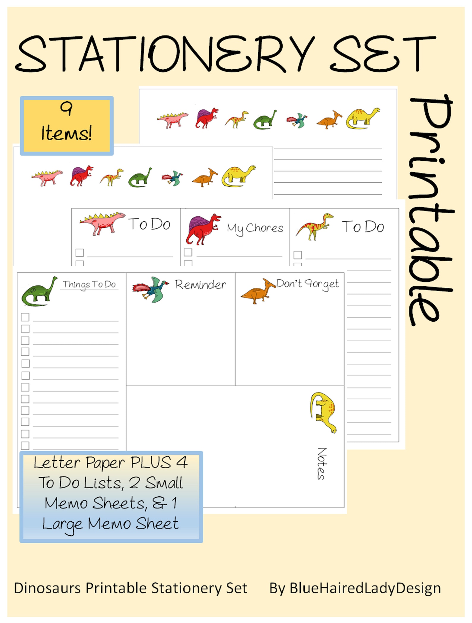 Dinosaurs Printable Stationery Set to Do Lists & Memo Sheets - Etsy