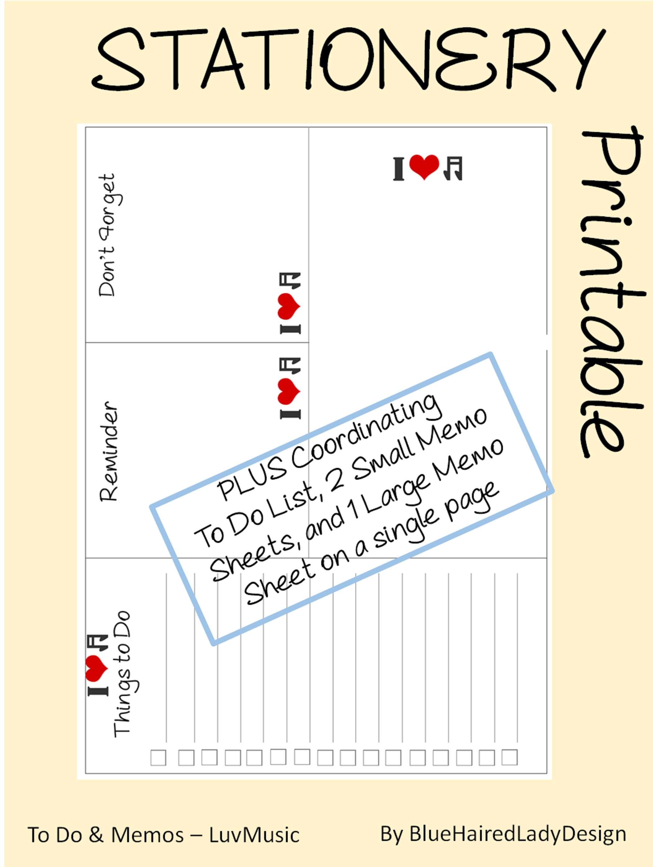 I LOVE MUSIC Printable Stationery Paper Set to Do List & - Etsy