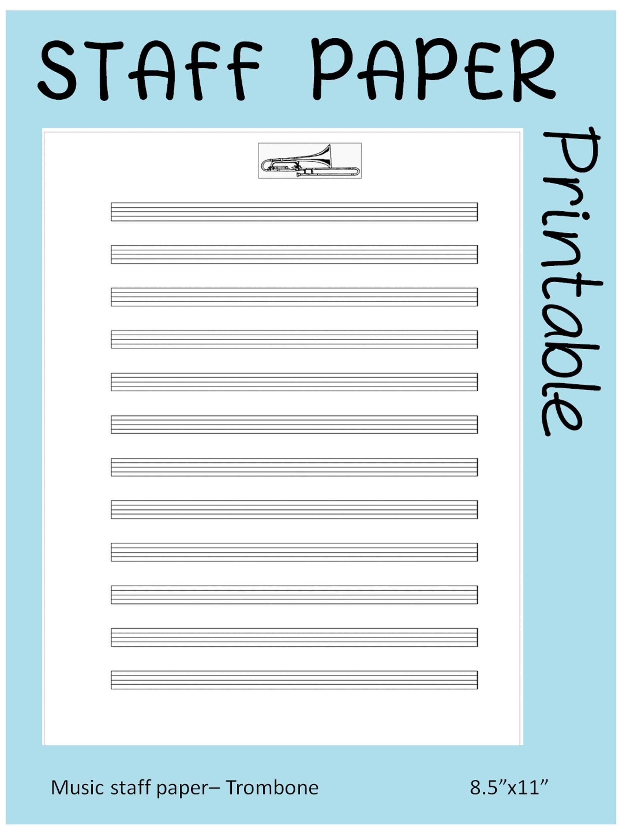TROMBONE Printable Sheet Music Paper | Instant Download | Blank Staff ...