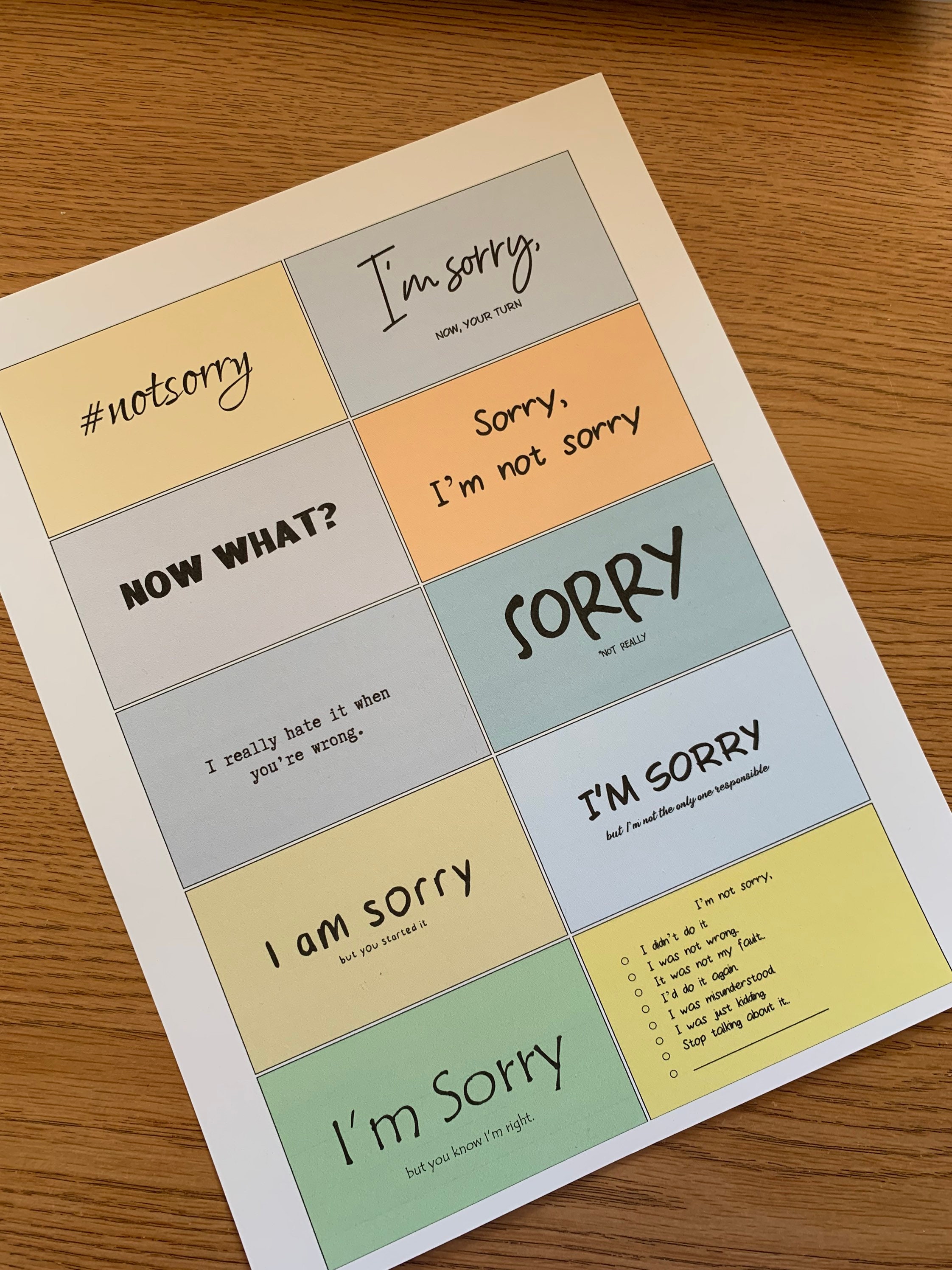 Printable Non Apology Mini Cards, Set of 10, Instant Download, Im Not ...