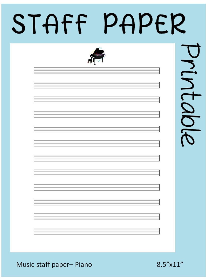 PIANO Printable Sheet Music Paper | Instant Download | Blank Staff ...