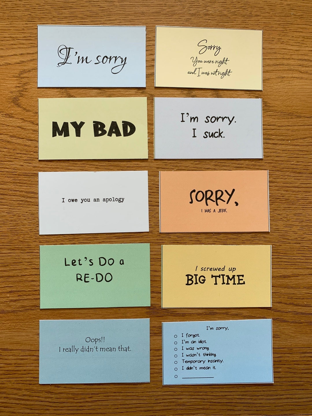 Printable Apology Mini Cards, Set of 10, Instant Download, I'm Sorry ...