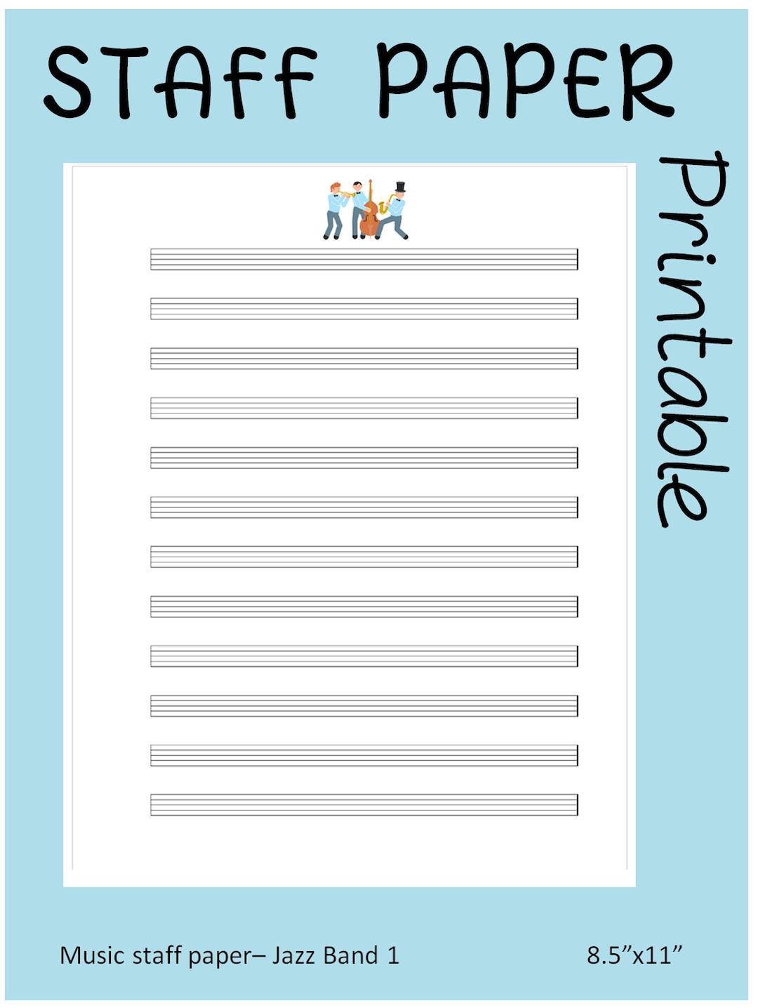 JAZZ BAND #1 Printable Sheet Music Paper | Instant Download | Blank ...