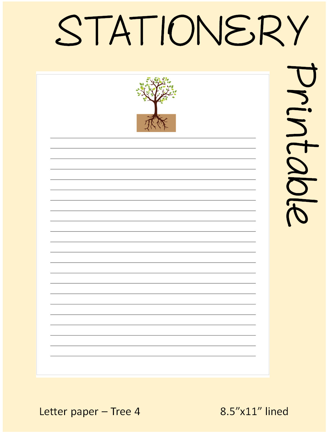 Tree W/roots Printable Stationery Paper | 8.5"x11" | Lined Unlined ...