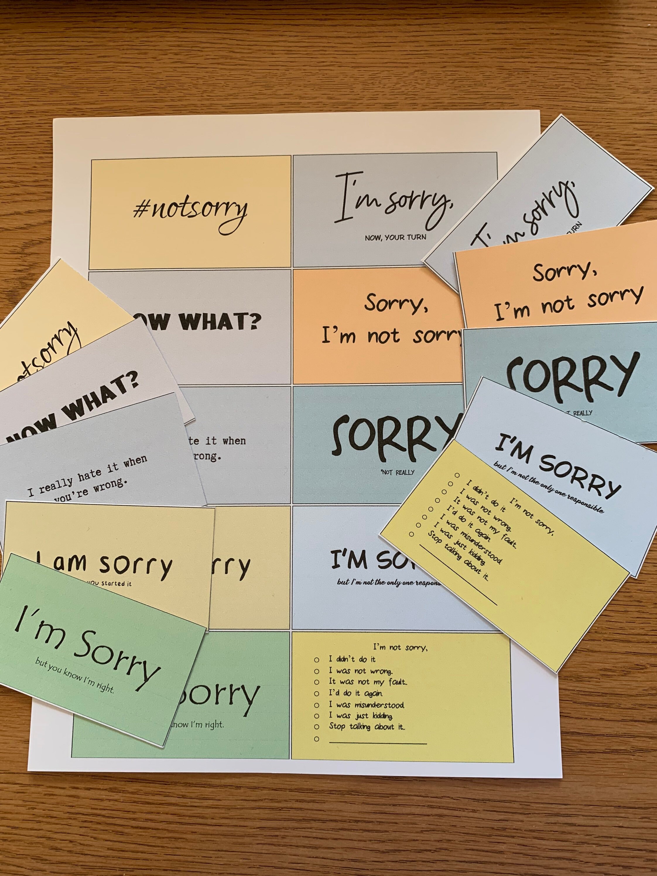 Printable Non Apology Mini Cards, Set of 10, Instant Download, Im Not ...
