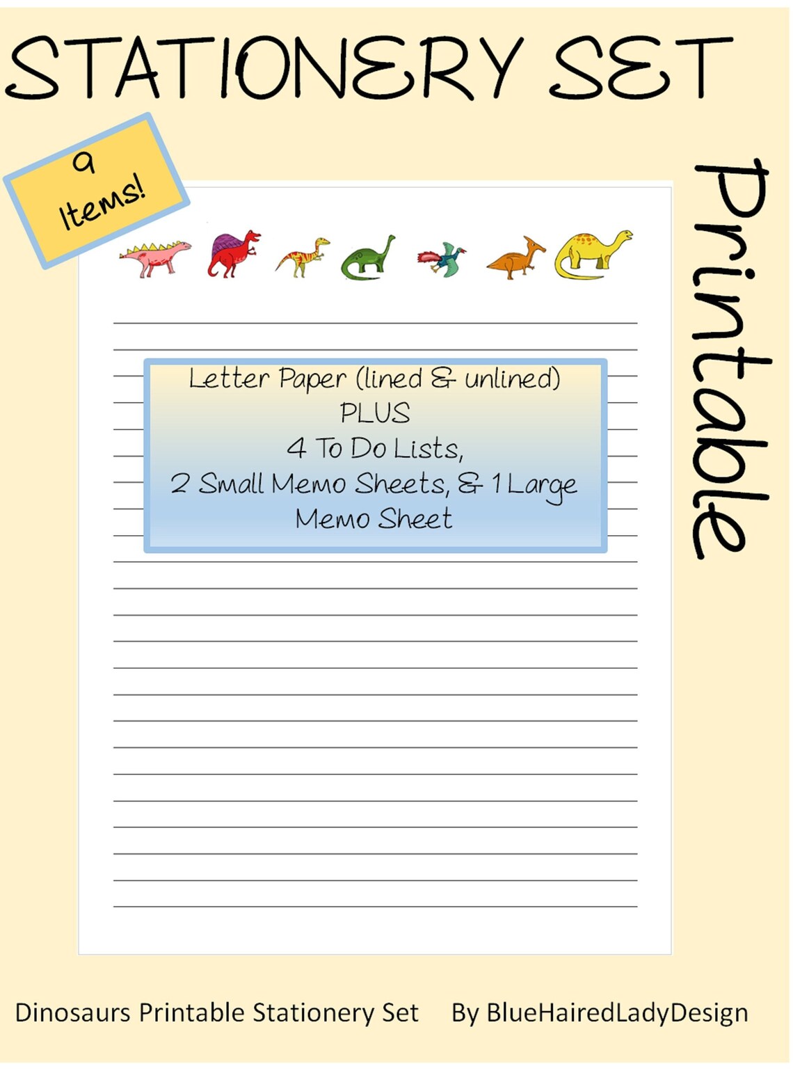 Dinosaurs Printable Stationery Set + to Do Lists & Memo Sheets (9 Items ...