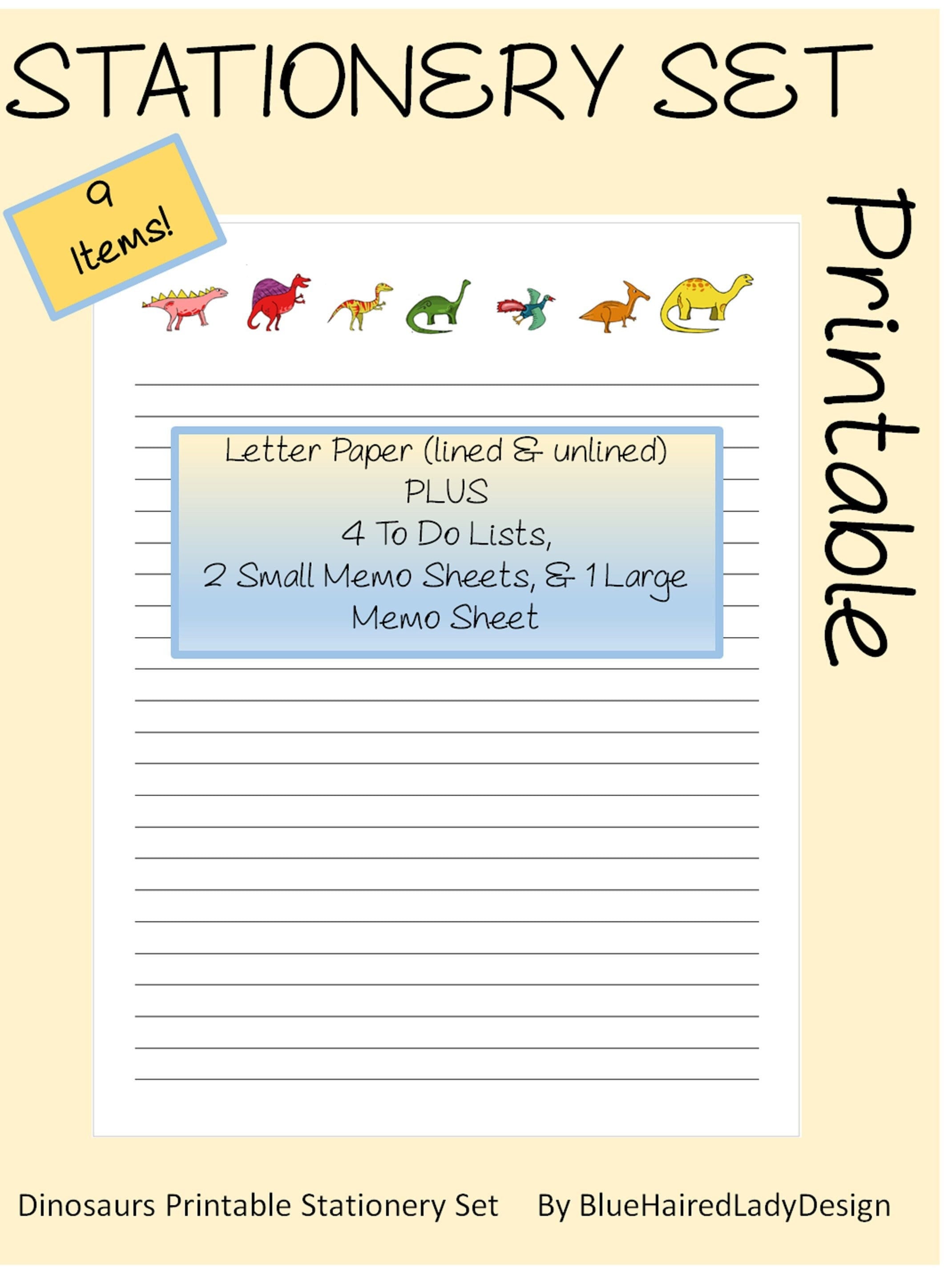 Dinosaurs Printable Stationery Set + to Do Lists & Memo Sheets (9 Items ...