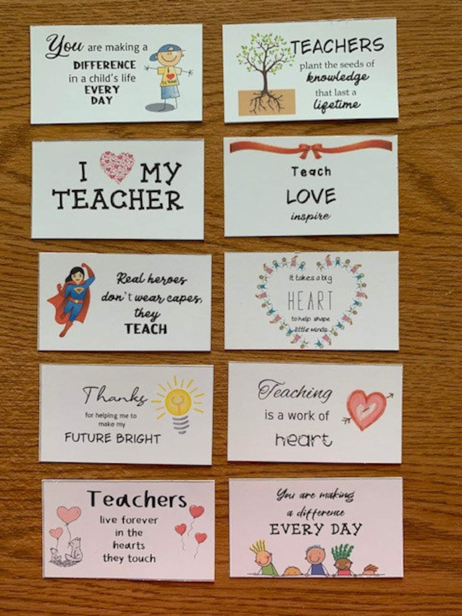 Printable TEACHER Thank You Cards, Set of 10, Teacher Appreciation ...