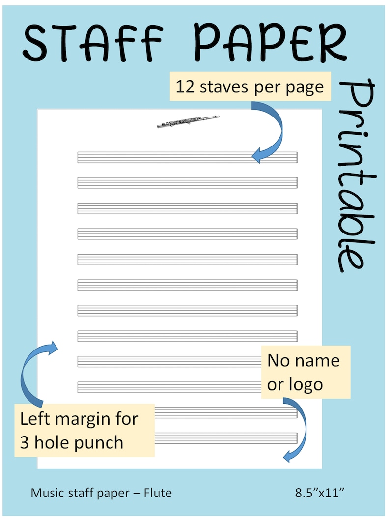 FLUTE Printable Sheet Music Paper | Instant Download | Blank Staff ...