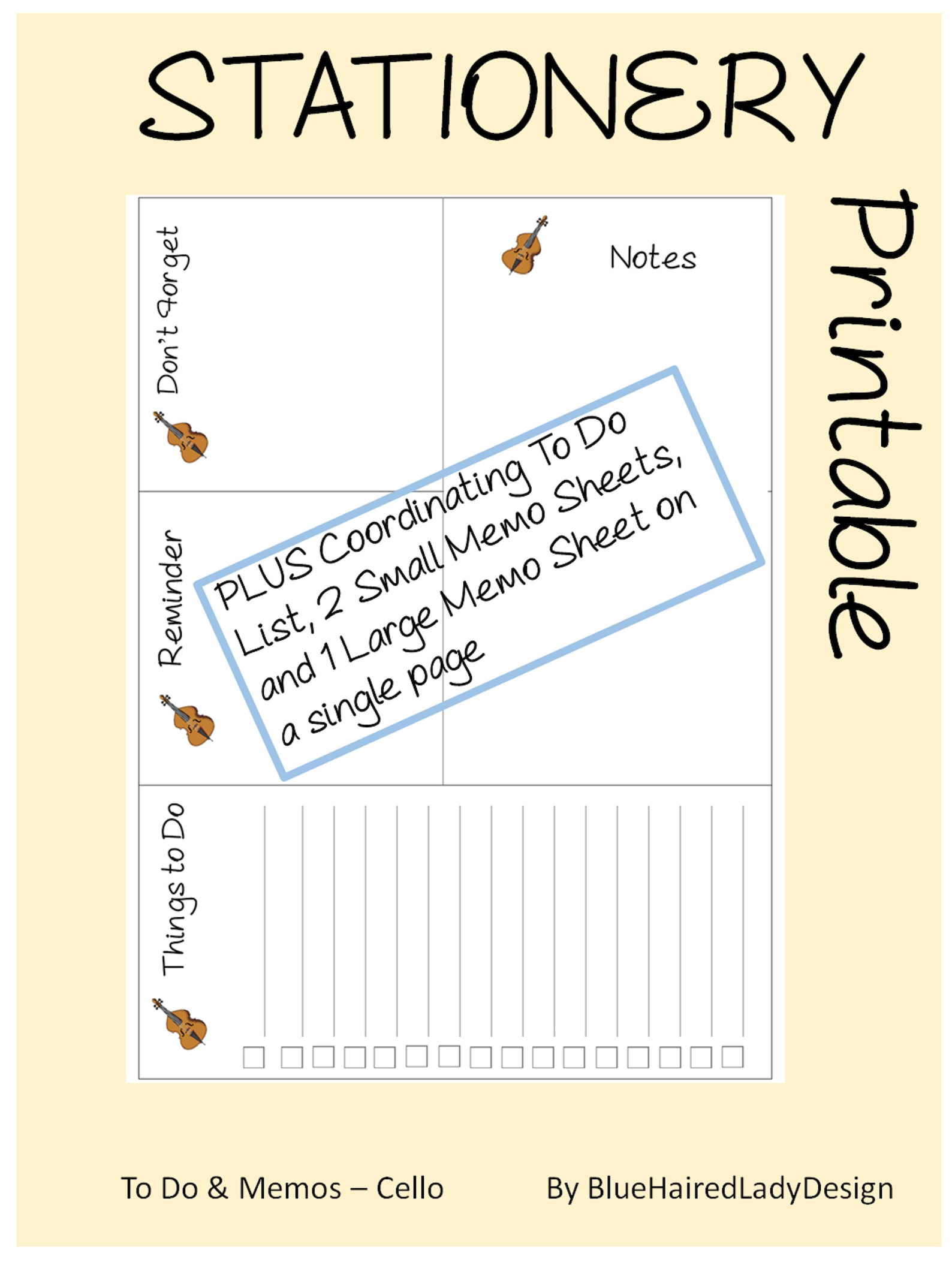 CELLO Printable Stationery Paper Set + to Do List & Memo Sheets (6 ...