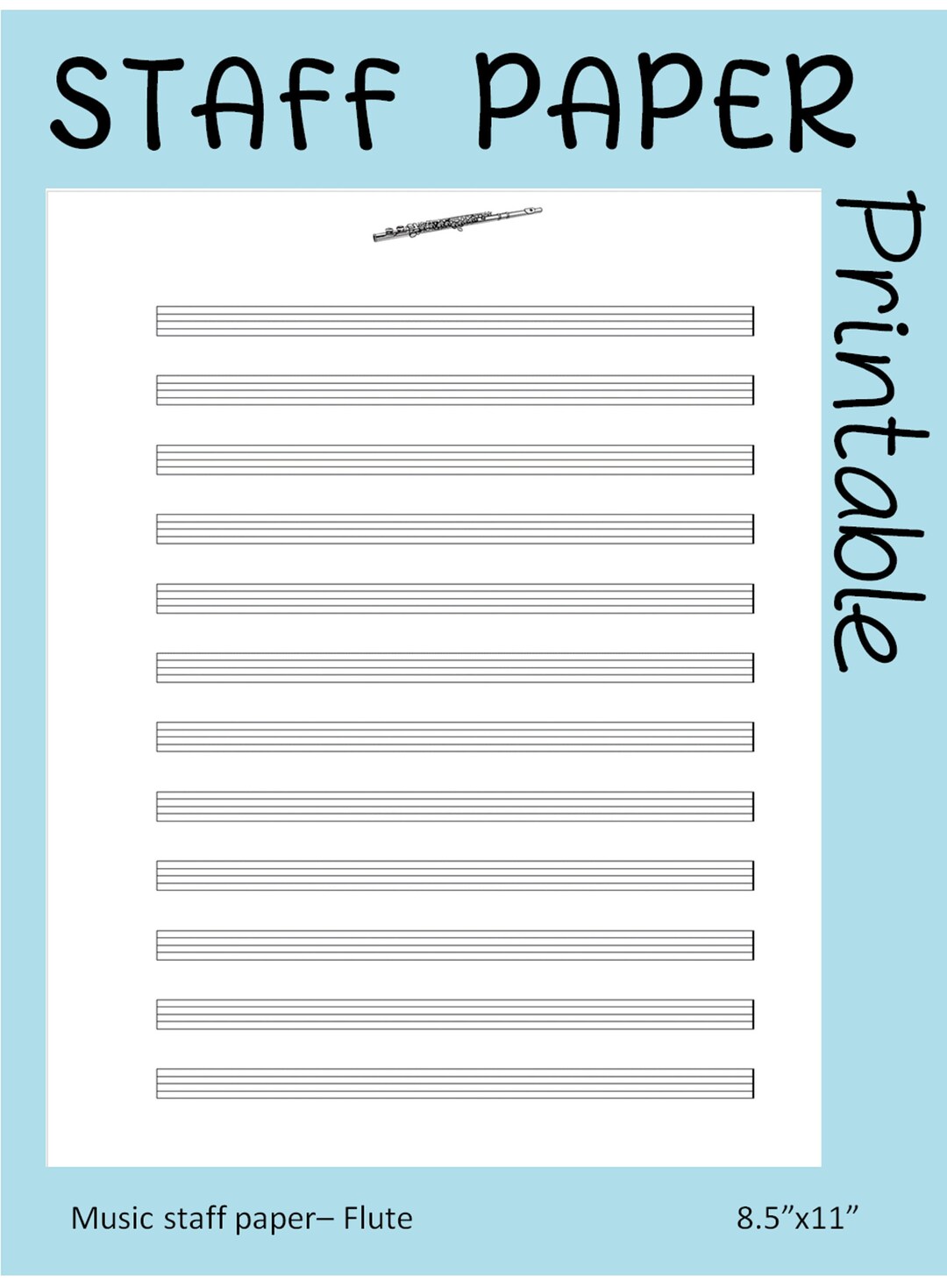 FLUTE Printable Sheet Music Paper | Instant Download | Blank Staff ...