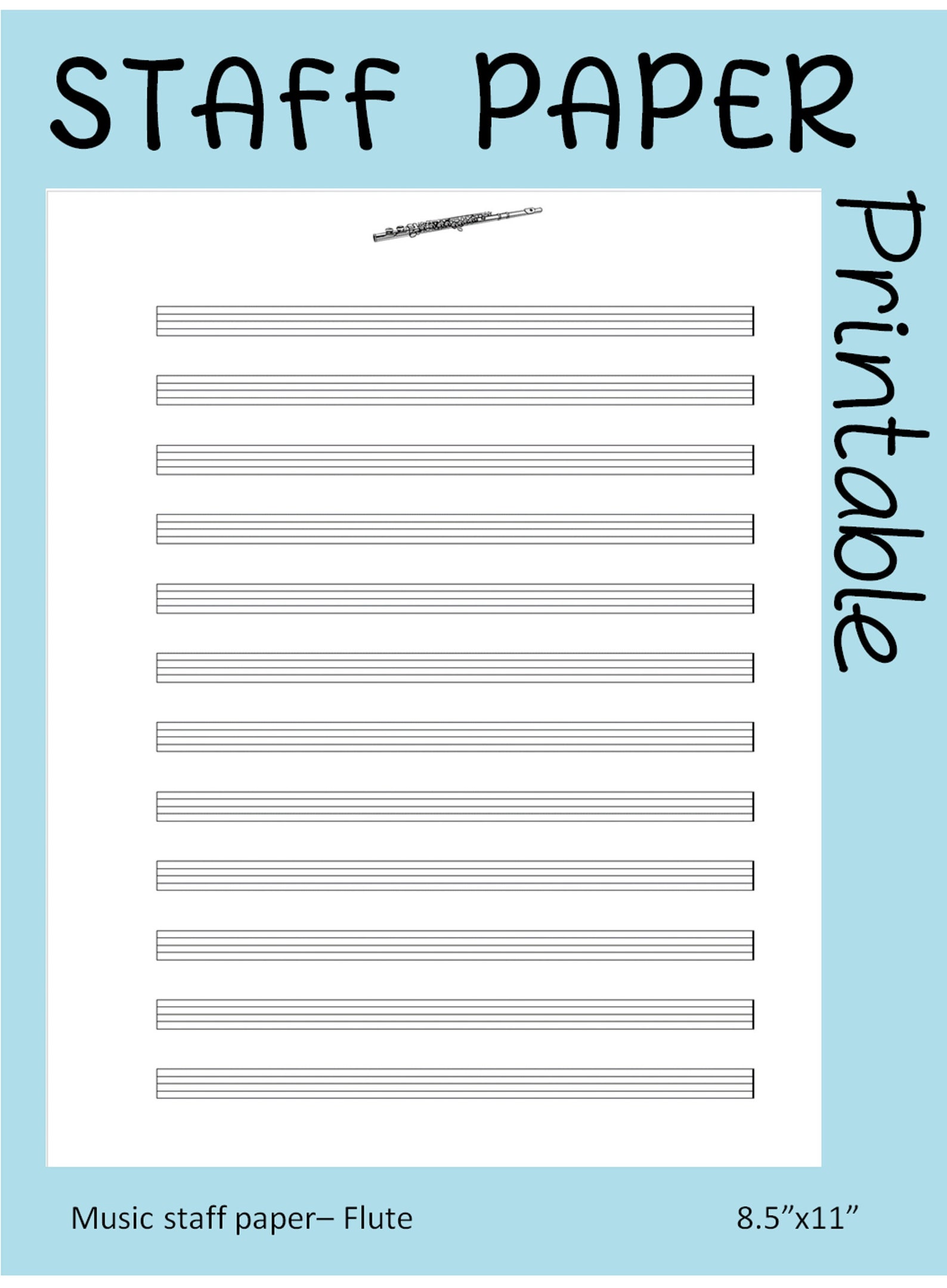 FLUTE Printable Sheet Music Paper | Instant Download | Blank Staff ...